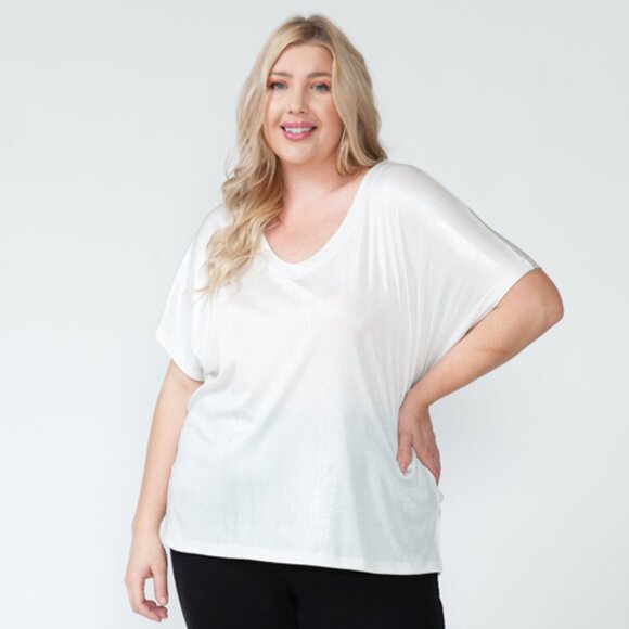 RK Apparel | Tops | Plus Size Vneck White Metallic Slinky Flowy Summer ...